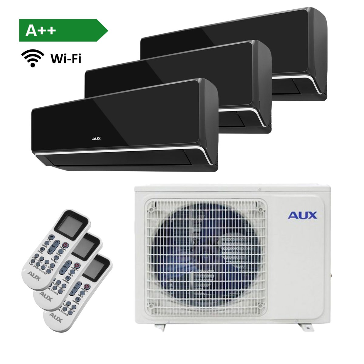 AUX Multi-split unit airco 7.0kW met 3 x 3,5kW binnenunits zwart